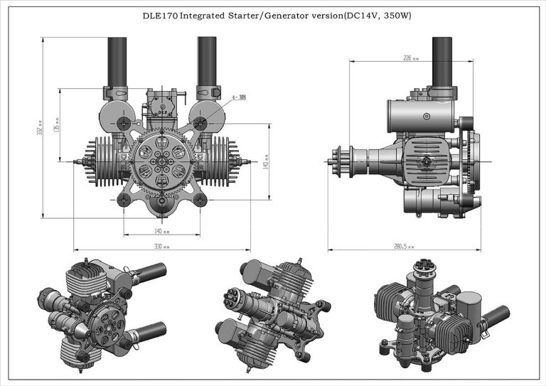 DLE170 170cc Twin-Cylinder Gasoline Engine with Electric Start & 350W Alternator – ENGINEPORT