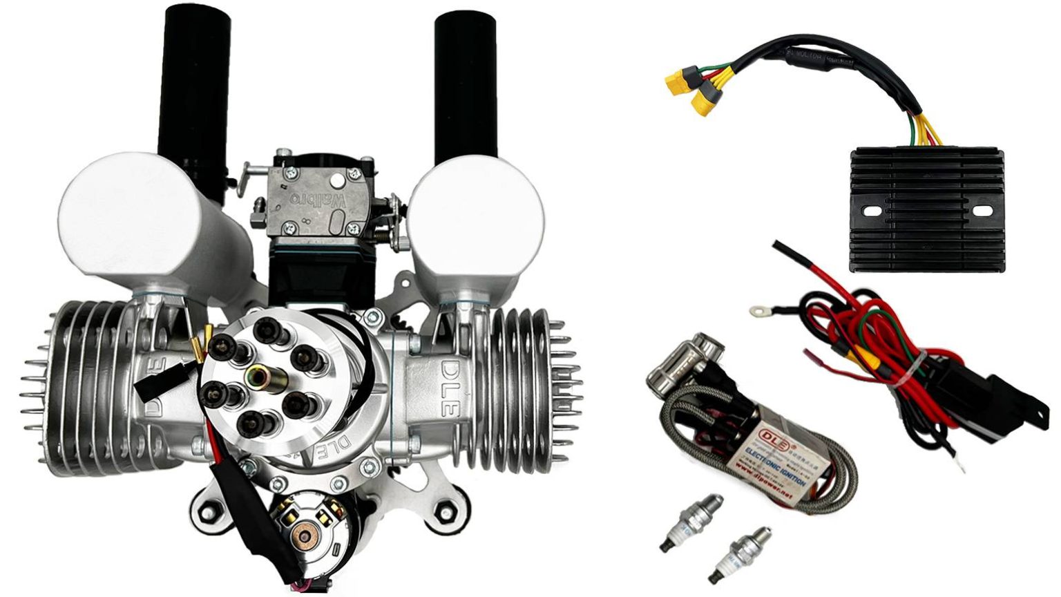 DLE170 170cc Twin-Cylinder Gasoline Engine with Electric Start & 350W Alternator – ENGINEPORT